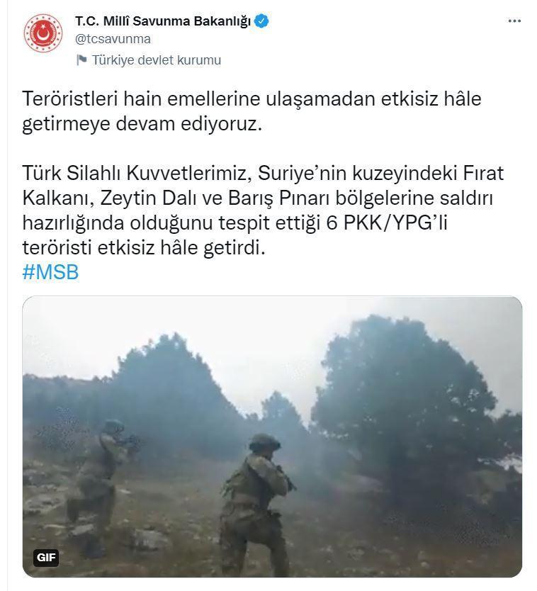 MSB: 6 terörist etkisiz hale getirildi - Gündem Haberleri