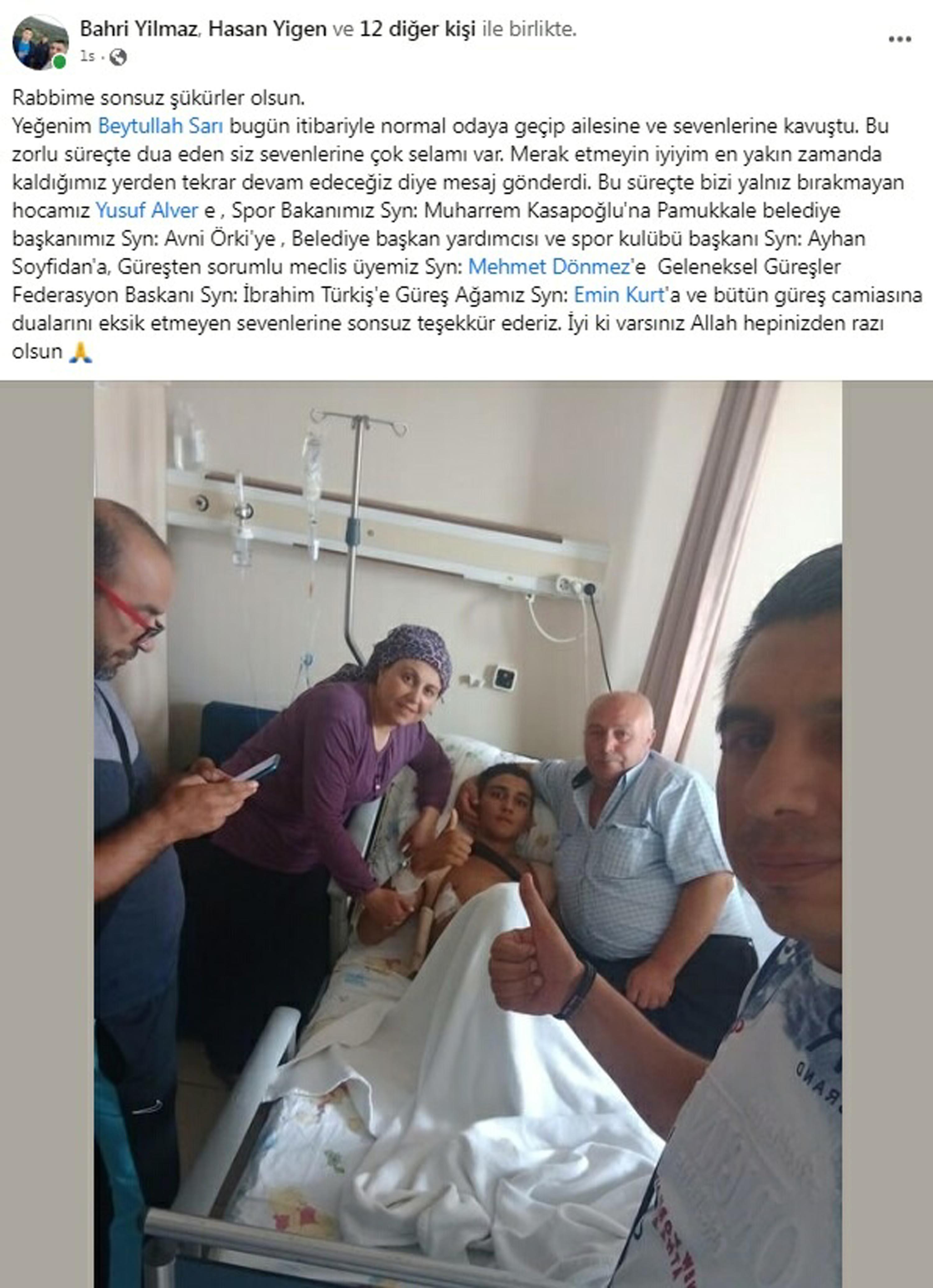 Kazada yaralanan milli güreşçi Beytullah, 13 gün sonra yoğun bakımdan ...