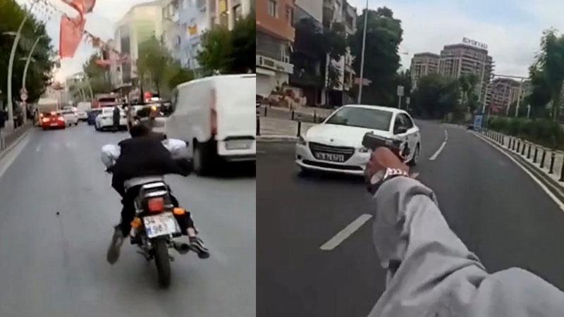 Motosikletli maganda havaya ateş edip o anları sosyal medyada paylaştı ...