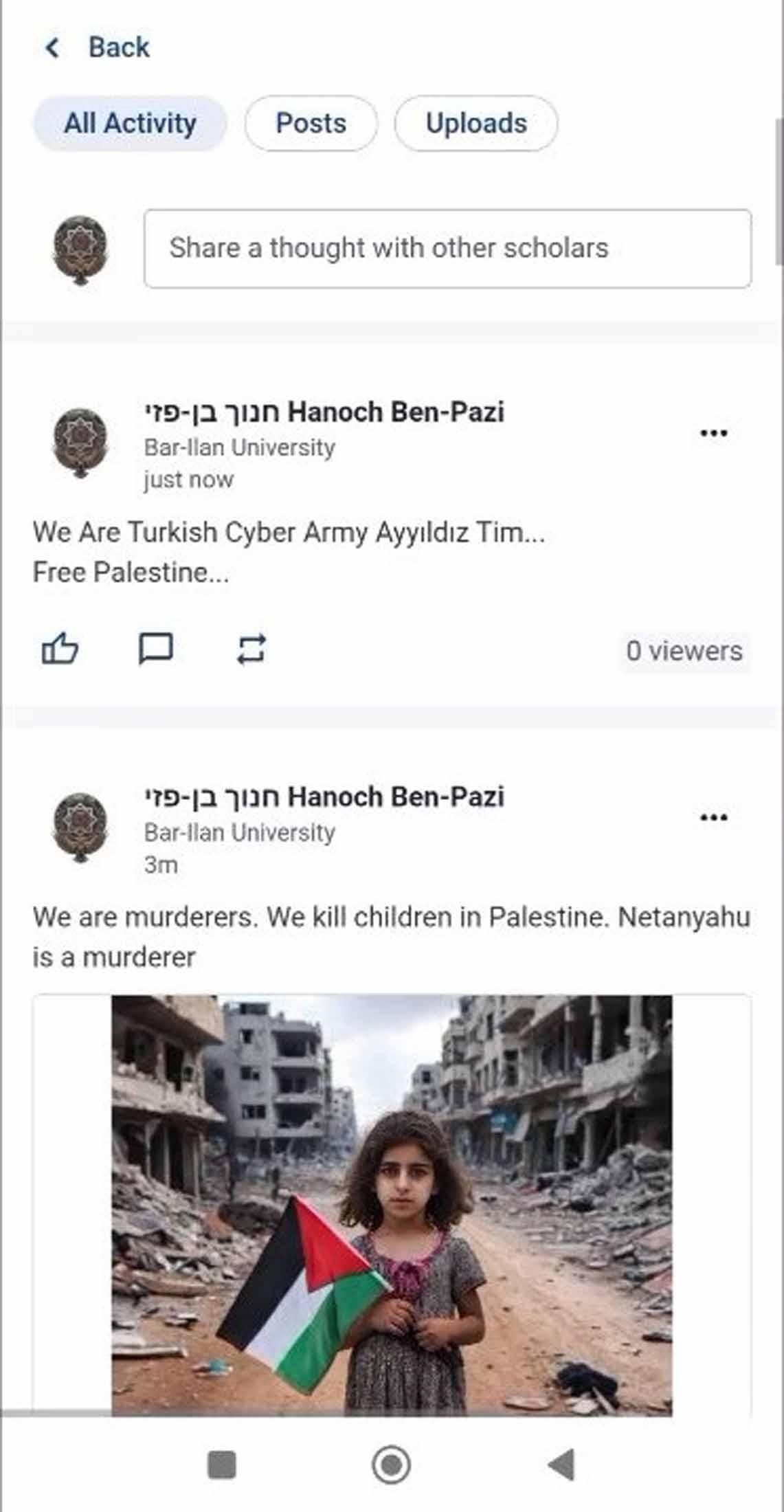 Ayyıldız Tim, İsrailli profesörün hesabını hackledi - Güncel Gündem ...