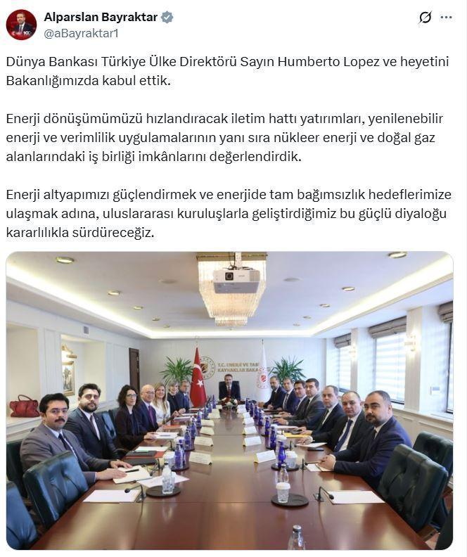 Bakan Bayraktar, Dünya Bankası Türkiye Ülke Direktörü Lopez ile görüştü ...